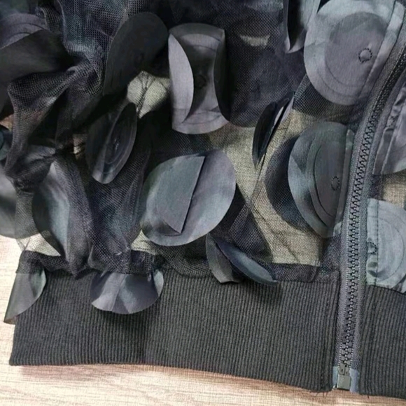 Jackets & Coats | Black Sheer Bomber Jacket With Circular Appliqus ...
